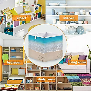 Yasala Storage Cube with Handle Love and Sand Foldable Closet Baskets Toy Storage Bins Shelf Baskets Containers Open Laundry Baskets Nursery Baskets