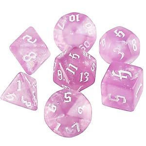 DND Dice Pink Transparent Dice with Color Changing Glitter for Dungeons and Dragons Role Playing Game,D&D,MTG,Pathfinder Dice Set with Dice Pouch(Sickle Handwriting)