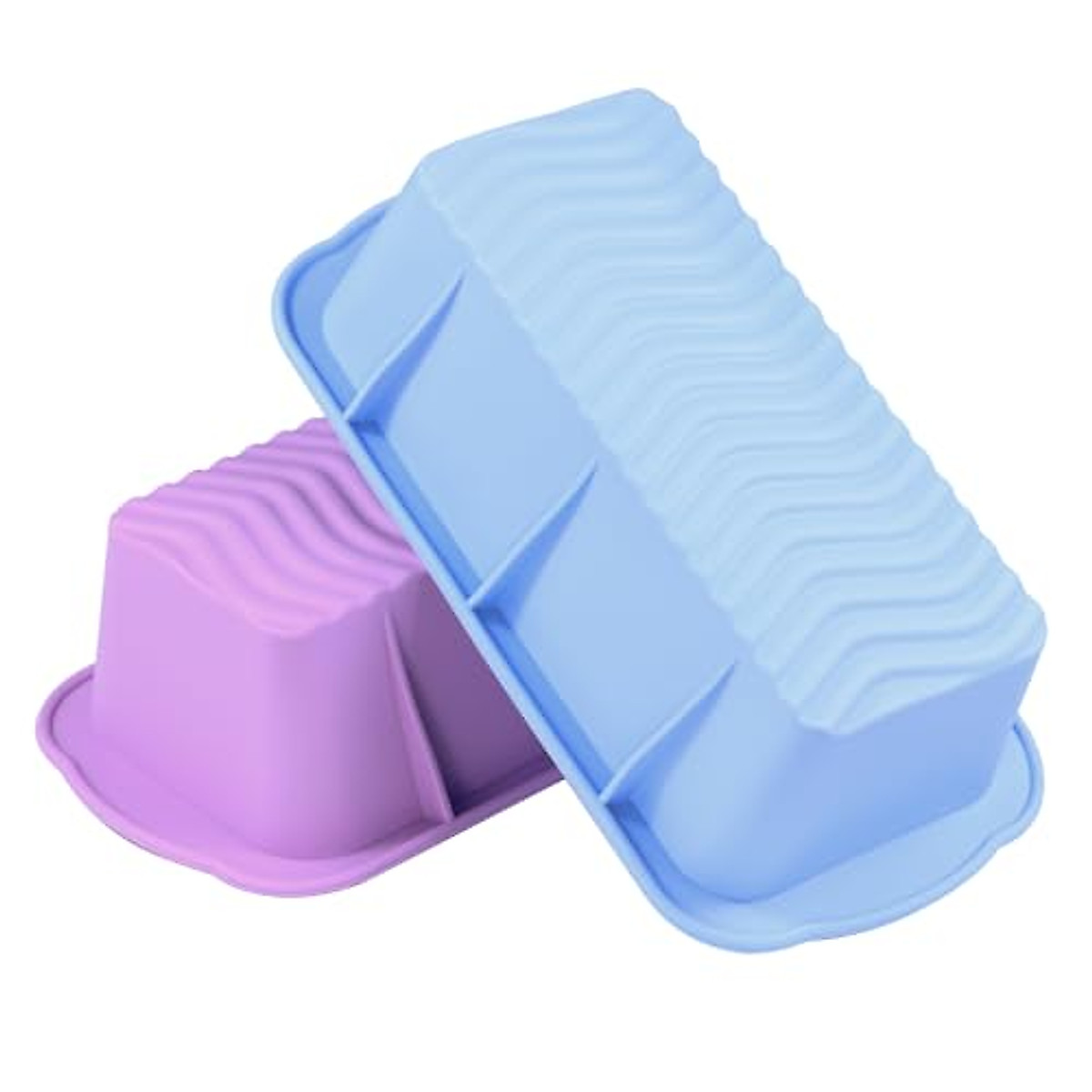 FEOOWV 3 Pack Bread pan loaf pan silicone molds for baking silicone bread loaf pan for Homemade Cakes, Breads, Meatloaf and quiche omelets- 9.8x4.7x2.9 inch (Pink+Blue+Purple)