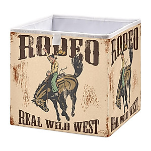 QUGRL Cowboy Rodeo Cube Storage Bins Organizer Vintage Wild West Clothes Storage Basket Box for Shelves Closet Cabinet Office Dorm Bedroom 11x11 in