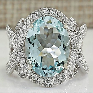 STORE247 Elegant Luxurious For Women Jewelry Wedding Engagement Gift Elliptical Light Blue Cubic Zirconia Ring