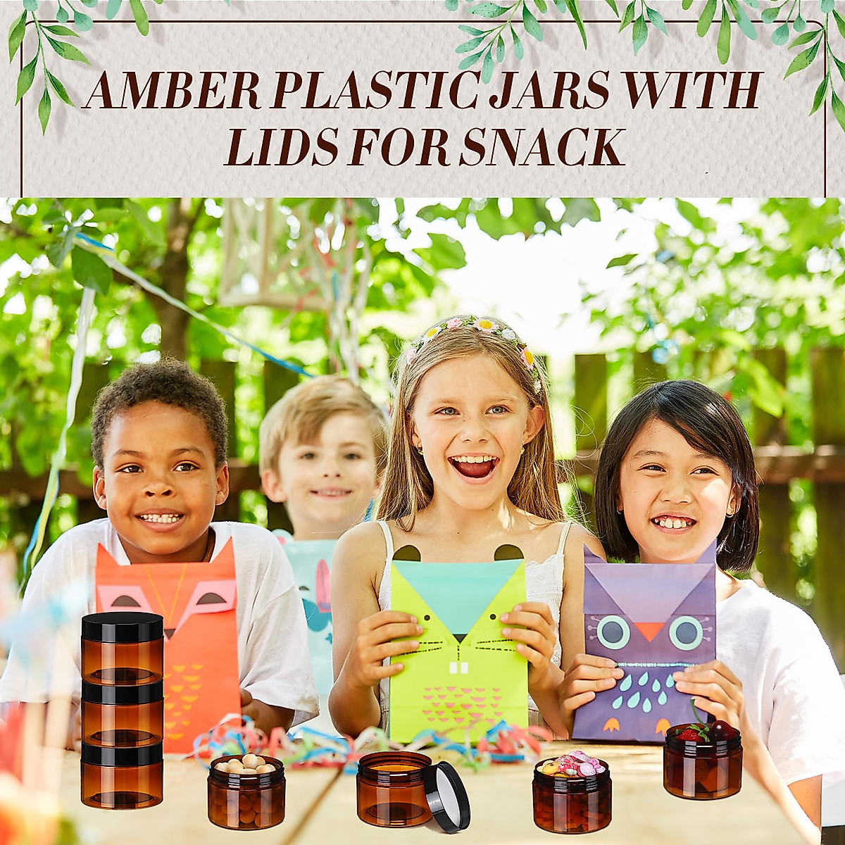 Tanlade 100 Pcs 4 oz Amber Plastic Cosmetic Jars with Lids Empty Leak Proof Container Round Airtight Refillable Cosmetic Jars for Cream, Lotion, Powder, Ointment, Beauty Products Travel Storage