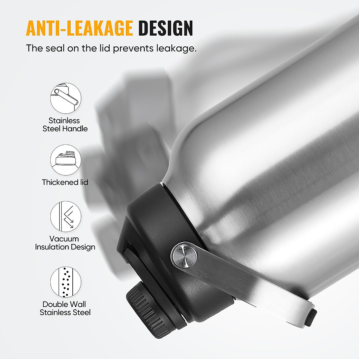 Kerilyn 128oz Insulated Water Bottle With Wide Mouth, One Gallon Stainless Steel Double Vacuum Water Bottle For Hot & Cold Drinks, Large Water Bottle With Handle, Big Water Jug For Sports, Travel