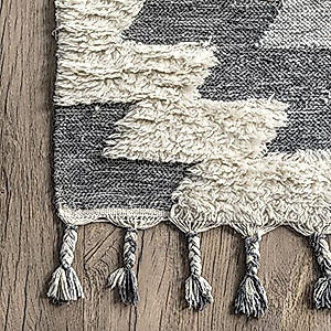 nuLOOM Ellie Textured Diamond Aztec Tassel Area Rug, 8' x 10', Grey
