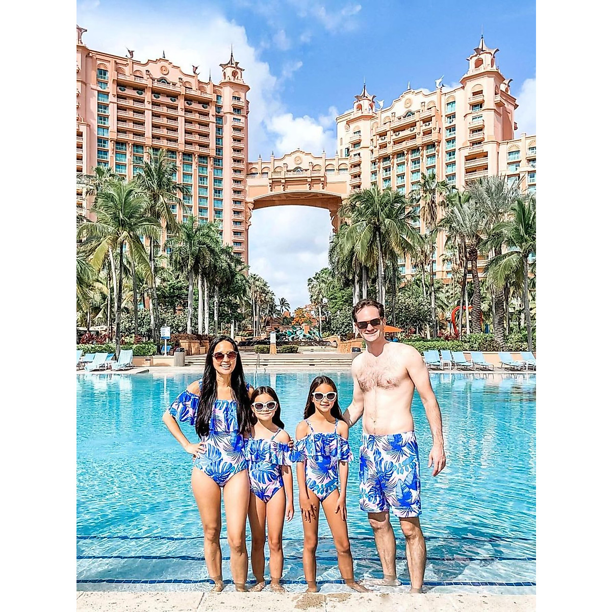 IFFEI Family Matching Swimsuits One Piece Off Shoulder Bathing Suits Floral Printed Ruffles Mommy and Me Swimwear Men: L