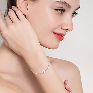 Yafeeso Solid 14K White Gold Daisy Bracelet for Women Daisy Flower Link Bracelet Daisy Jewelry Anniversary Birthday Gifts for Her, 6.5+2 Inch