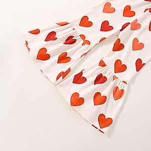 FYBITBO Toddler Baby Girl Valentines Day Outfit Little Miss Short Sleeve Tee Shirt Top Heart Bell Pants Spring Clothes (Heart print pink,6-12 Months)