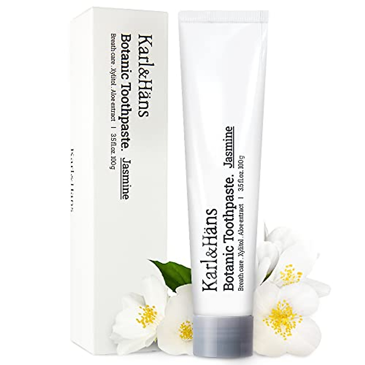 Karl&Hans Botanic Jasmine Toothpaste with Fluoride - Natural, Delicate Jasmine Mint Flavor with Rosemary and Green Tea Extracts for Fresh Breath Care and Gum Health, 3.5 oz