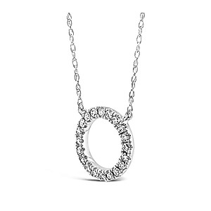 Women's 1/5 Cttw Diamond Necklace in 10K White Gold, Diamond Circle Pendant Necklace with 16-18 Inch Adjustable Chain, Gold Necklace for Women, (H-I Color, I2 Clarity), by Brilliant Expressions