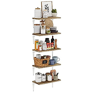 Wallniture Arras Floating Shelves for Wall Kitchen Organization Living Room Wall Bookshelves Bathroom Storage Shelves Office Decor 17"x8" Set of 5, Burnt Finish White Bracket