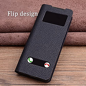 YAGELANG Case for Samsung Galaxy Z Fold 3, Clear View Window Durable Flip Genuine Leather Case Business Shockproof Scratch Resistant Protective Phone Cover 5G 2021,B Yellow