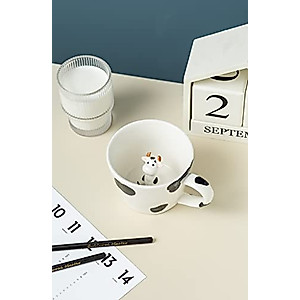DIHOclub Cow Ceramic Cup Hidden 3D Animal Inside Mug,Cute Cartoon Handmade Figurine Mugs,Holiday and Birthday Gift for Coffee Milk Tea Lovers,12 OZ(White,Black)
