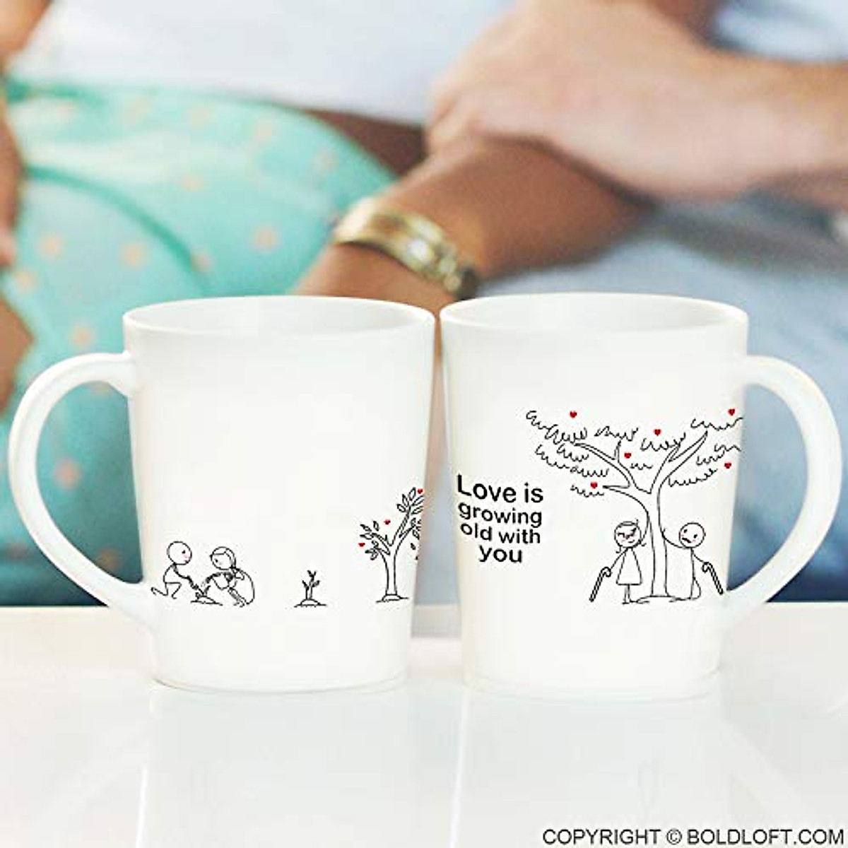 BoldLoft Grow Old with You Couples Coffee Mugs-Couple Gifts for Anniversary Wedding Engagement Valentines Day Ceramic Gifts for Boyfriend Girlfriend Bride and Groom Gifts Mug Gift Set for Him and Her