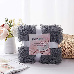 NexHome Soft Shaggy Faux Fur Blanket Throw Blanket 50" x 60", Solid Reversible Fluffy Cozy Comfy Microfiber Long Faux Fur Decorative Blankets for Sofa Couch Bed Chair Photo Props,Light Gray