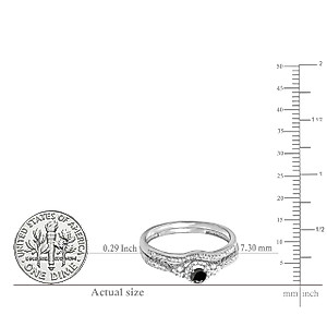 Dazzlingrock Collection 0.33 Carat (Ctw) 14k Round Black And White Diamond Women Halo Style Bridal Engagement Ring Matching Band Set 1/3 CT, White Gold, Size 7