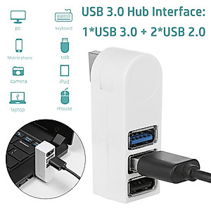 TXY Universal Mini Rotatable 1 Port USB 3.0, 2 Port USB 2.0 Hub High Speed Data Transfer Splitter Box Adapter USB Expander for PC Laptop (White)