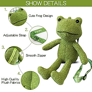 Cevly Cute Frog Plush Toy Crossbody Bag Shoulder Bags Frog Soft Stuffed Plush Toy Backpack Animal Stuffed Toys Frogs Plush Doll Cartoon Satchel Handbags Birthday Gifts (Green)