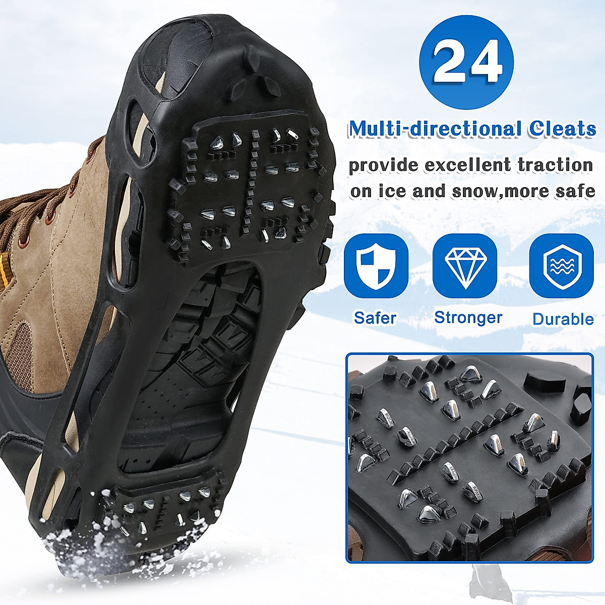Ice Cleats Snow Traction Cleats Crampons Non Slip Ice Grippers for Shoes and Boots Walking on Snow Ice Winter Ice Traction Cleats Overshoe for Women Men