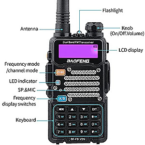 BAOFENG Two Way Radio, BF-F9 V2N 8-Watt Dual Band Radio with 2100mAh Li-ion Battery Portable Walkie Talkies with Includes Full Kit.Frequency Range 144-148/420-450Mhz