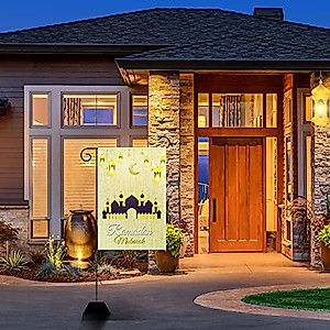 Ramadan Mubarak Garden Flag Welcome Ramadan House Flag Eid Mubarak Ramadan Decoration Outdoor Decorative Moon Lamp Flag Double Sided Seasonal Flag Lantern Pattern Moon and Star Yard Decor 12 x 18 Inch