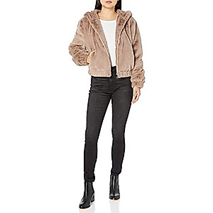 The Drop Women's Sloane Faux Fur Zip Front Hooded Bomber Jacket Outerwear, -Sand, S