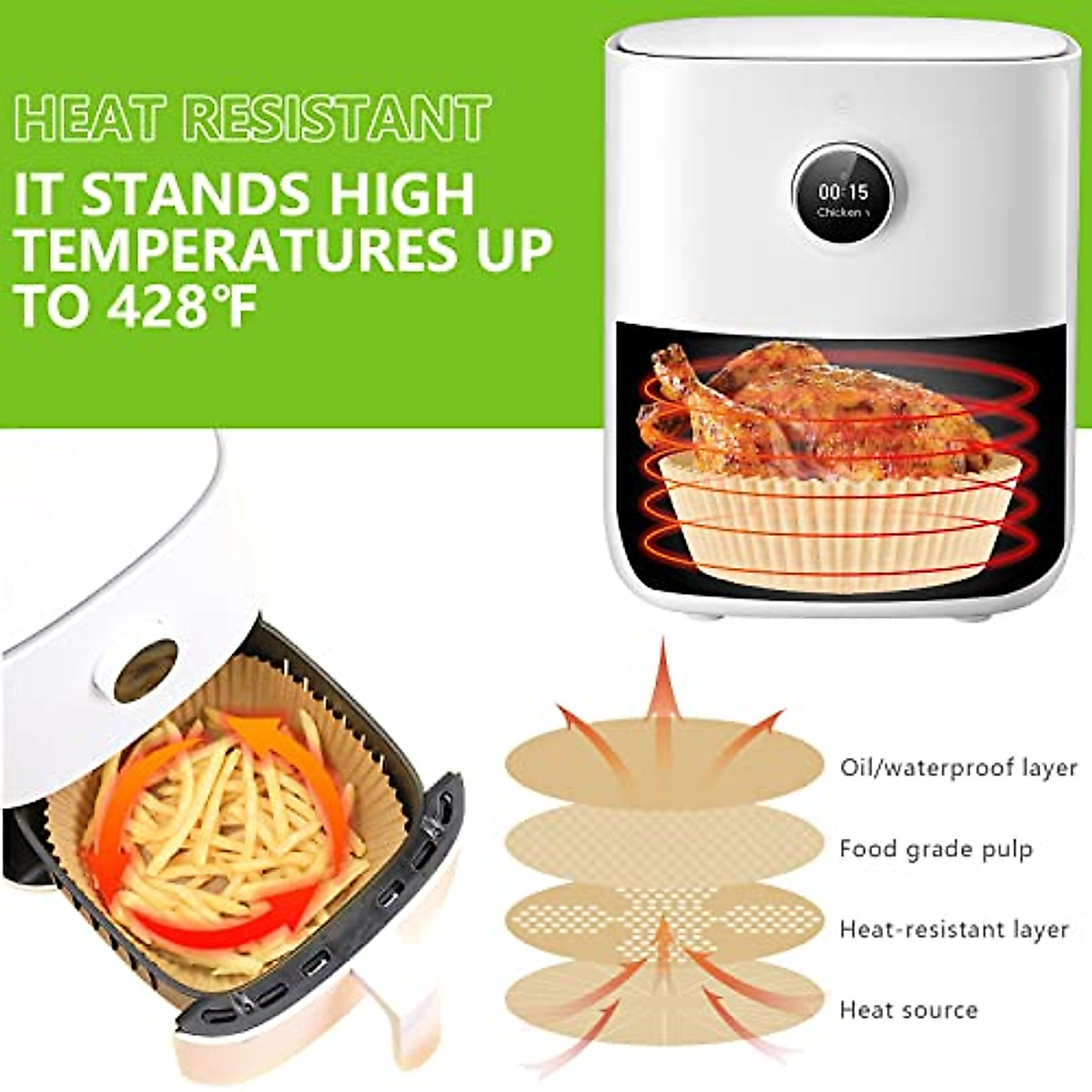 Air Fryer Parchment Paper Liners, Parchment Paper for Baking, Diposable Air Fryer Liner Round, Air Fryer Paper Liners, Air Frier Cookers Liners, Baking Paper, Oven Liner - 100 PCS