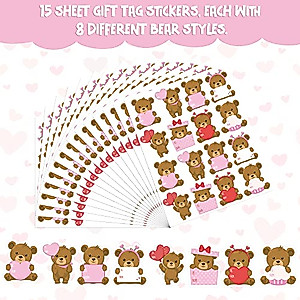 15Pcs Valentine's Day Gift Wrapping Stickers Valentines Bear Gift Tags Stickers Decoration, Valentines Name Writable Labels Decals Party Supplies Package Envelope Seals Cards Decoration