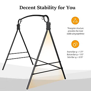 VINGLI Upgraded Metal Porch Swing Stand with Black Finish, Heavy Duty 660 LBS Weight Capacity Steel Swing Frame with Extra Side Bars, Powder Coated Hanging Swing Frame Set for Outdoors