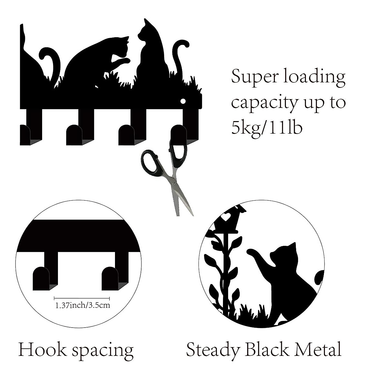 CREATCABIN Black Cats Key Holder for Wall Key Hanger Metal Key Organizer Coat Rack with 10 Hooks Key Hanging Holder Iron Wall Mount Hooks Wall Decorative for Entry Hallway Front Door 10.6x6.3Inch