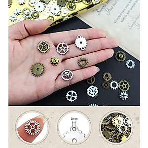 JIALEEY 130PCS Steampunk Gears Charms Bronze & Silver Assorted Antique Steampunk Gears Charms Pendant Clock Watch Wheel Gear DIY for Jewelry Making Crafting