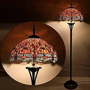 AVIVADIRECT Tiffany Floor Lamp Stained Glass Standing Reading Light 18X18X66 Inch - Wine Red Dragonfly