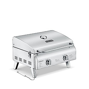 Portable Grill – Table Top Stainless Steel Propane Gas BBQ for Camping and Outdoor – 2 Burners –20,000 BTU Power - Folding Legs – Wind Proof Lid – Easy Clean – Silver - By Lifemaster