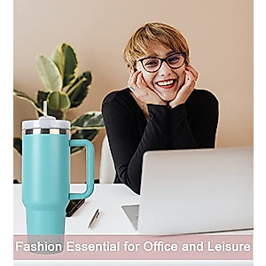 DREAMING MY DREAM 40oz Tumbler with Handle, H2.0 Tumbler Reusable Vacuum, Insulated Tumbler With Lid and Straws, Insulated Cup, Leak Resistant Lid (Lake Green)