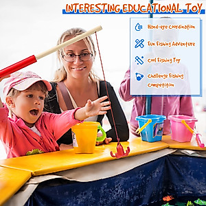 Juinipe 4 Pieces Magnetic Fishing Poles Wooden Magnet Fishing Rods Magnetic Fishing Games for Wooden Magnetic Fishing Games for Kindergarten Preschool Boys Girls