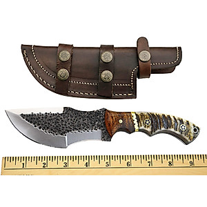 Whole Earth Supply D2 Tracker Hunting Knife Large Knives Survival Skinning Hammered Sheath Steel