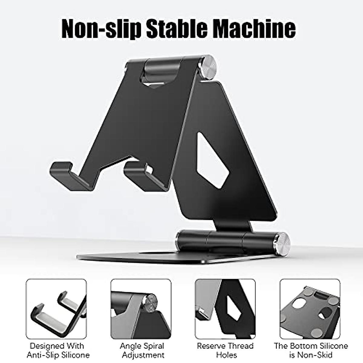 JIUCAIE 2Pack Cell Phone Stand for Angle Height Adjustable Desk Sturdy Aluminum Metal Cute Phone Holder for iPhone,Ipad, Mobile Phone, All Android Smartphone,Desktop