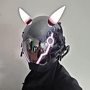 KYEDAY Punk Mask for Men, LED Ox horn Mask,Futuristic Punk Techwear, Cosplay Halloween Fit Party Music Festival Accessories (pink)