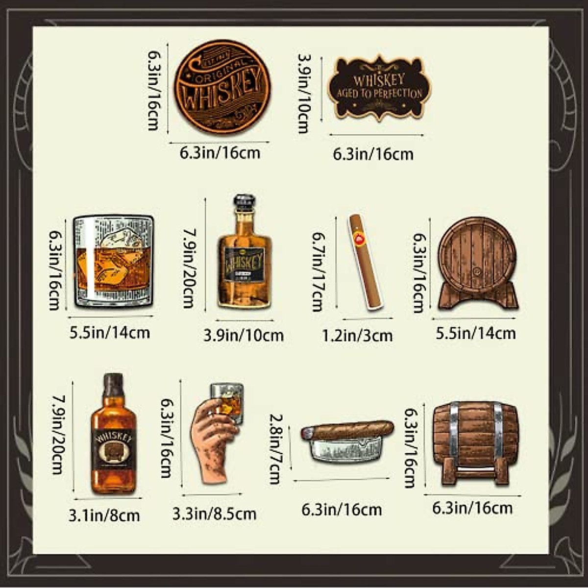 Whiskey Birthday Party Decorations Set, Aged to Perfection Birthday Party Supplies, 40Pcs Party Hanging Swirls, Beer Cake Toppers for Adult Men 30th 40th 50th 60th Cheers and Beers Party
