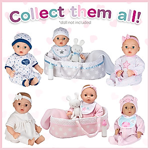 Adora Adoption Babies Essentials, 8-Piece Adoption Baby Doll Accessories and Bunny Toy includes Pink Bassinet, Ruffled Onesie, Headband, Blanket, and Bottle Birthday Gift For Ages 3+ - It's A Girl