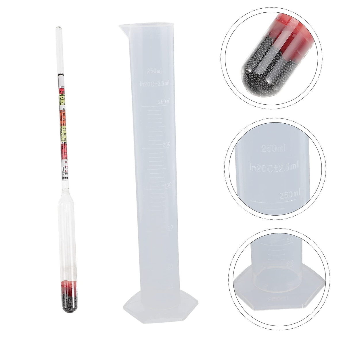 FELTECHELECTR 1 Set American Attenuation Meter Brewing Hydrometer Tester Brewing Tool Wine Makin Measuring Cylinder Hydrometer Test Jar Triple Scale Hydrometer Mead Hydrometer Plastic