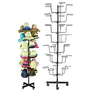 LOYALHEARTDY Hats Stand Display, Adjustable Iron Hat Rack Stand, Hat Rotating Display 35 Hats Rotating Hat Display Rack Free Standing Metal Floor Caps Head-wear Stand 7 Tier (Black)