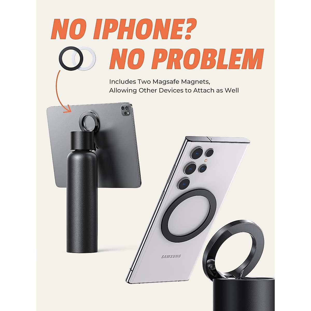 AINOPE Travel Water Bottle for the Coldest Water Bottle with Handle, 24oz Smart Water Bottle Stainless Steel for Magsafe, Metal Cup Phone Holder Sports Gym Work Leak Proof BPA-free Adjustable Angles