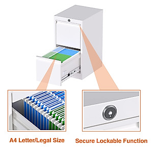 SUXXAN Metal Letter File Cabinets with Lock，2 Drawer Steel Deep Vertical File Cabinet for Legal Size, W14.96”x D17.72”x H28.7”, Assembly Required(White, 2 Drawer)