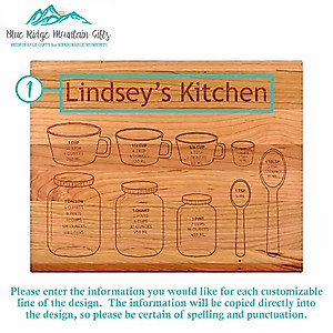 Blue Ridge Mountain Gifts Personalized Cutting Board - Laser Engraved Wooden Chopping Boards, Measurement Conversions for Counter Display and use