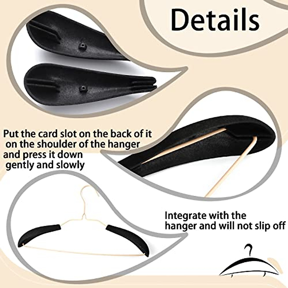 8 Pieces Velvet Hangers Shoulder Pads for Hangers Shoulder Form Hanger Black Hanger Pads Hanger Shoulder Protectors for 0.21 Inch Wide Shoulder Hangers, Hangers are Not Included