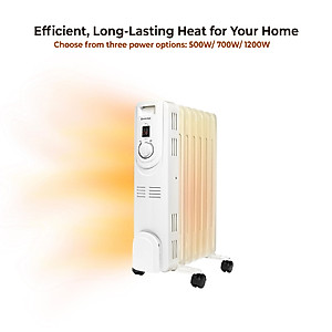 Comfort Zone Electric Oil-Filled Radiant Radiator Space Heater, Never Refill, Adjustable Thermostat, Tip-Over Switch & Overheat Protection System, Ideal for Home, Bedroom, & Office, 1,200W, CZ7007J