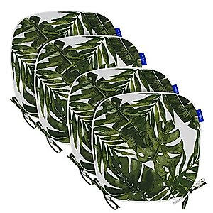 INFBLUE Outdoor Indoor Seat Cushions 16x17 Inch, All Weather Patio Chair Pads U-Shape (Set of 4, Green Leaves)