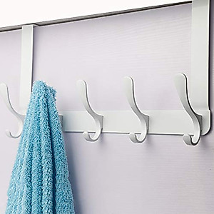 SKOLOO Over The Door Hook Rack, 5 Door Hanger Hooks for Clothes Towels Coat, Over The Door Coat Rack (White)