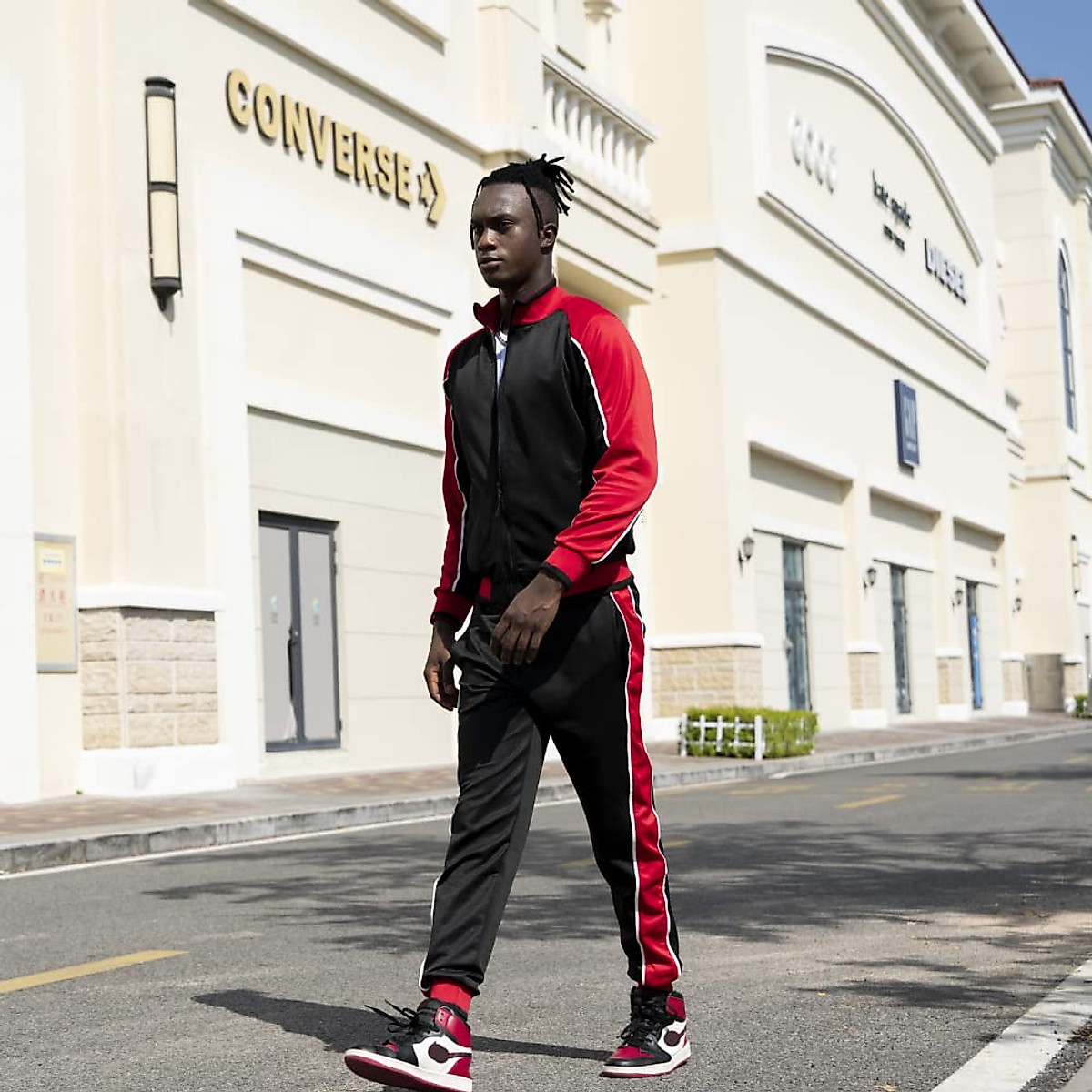 TOLOER Men's Tracksuit Set Sweatshirt Jogger Sweatpants Solid Patchwork Warm Sports Suit Black Medium