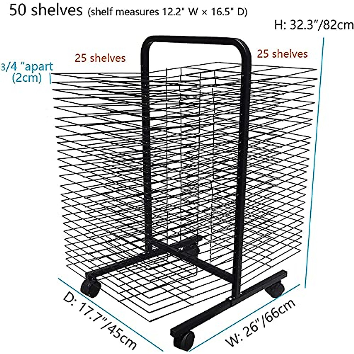 CENAP Art Drying Rack, Mobile Drying Rack for Artwork with Wire Rack, Mobile Classroom, Art Studio, Drying and Printing Rack (Size : 50-Layer)